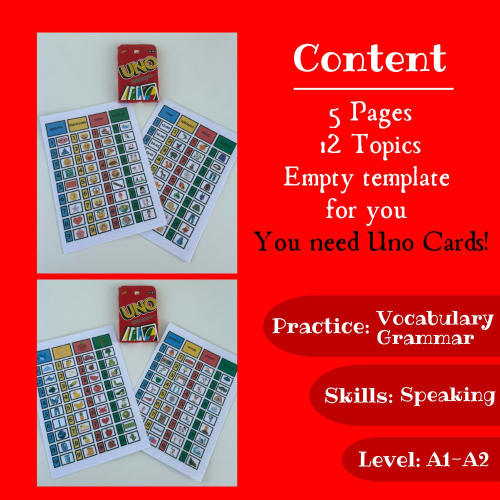 Uno Game Speaking & Vocabulary Activity (Uno Oyunu Konuşma & Kelime ...