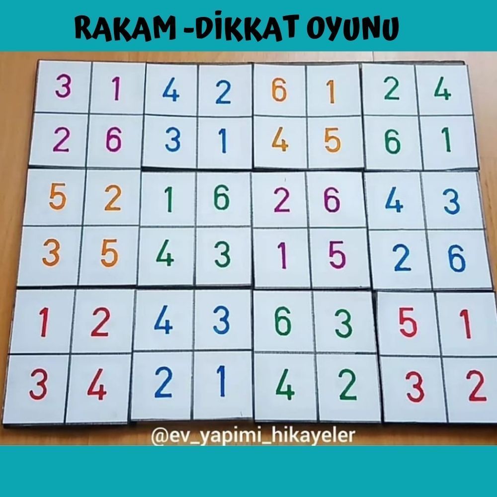 6 Yaş ve Üzeri Rakam-Dikkat Oyunu Şablonu - paylasogretkazan.com