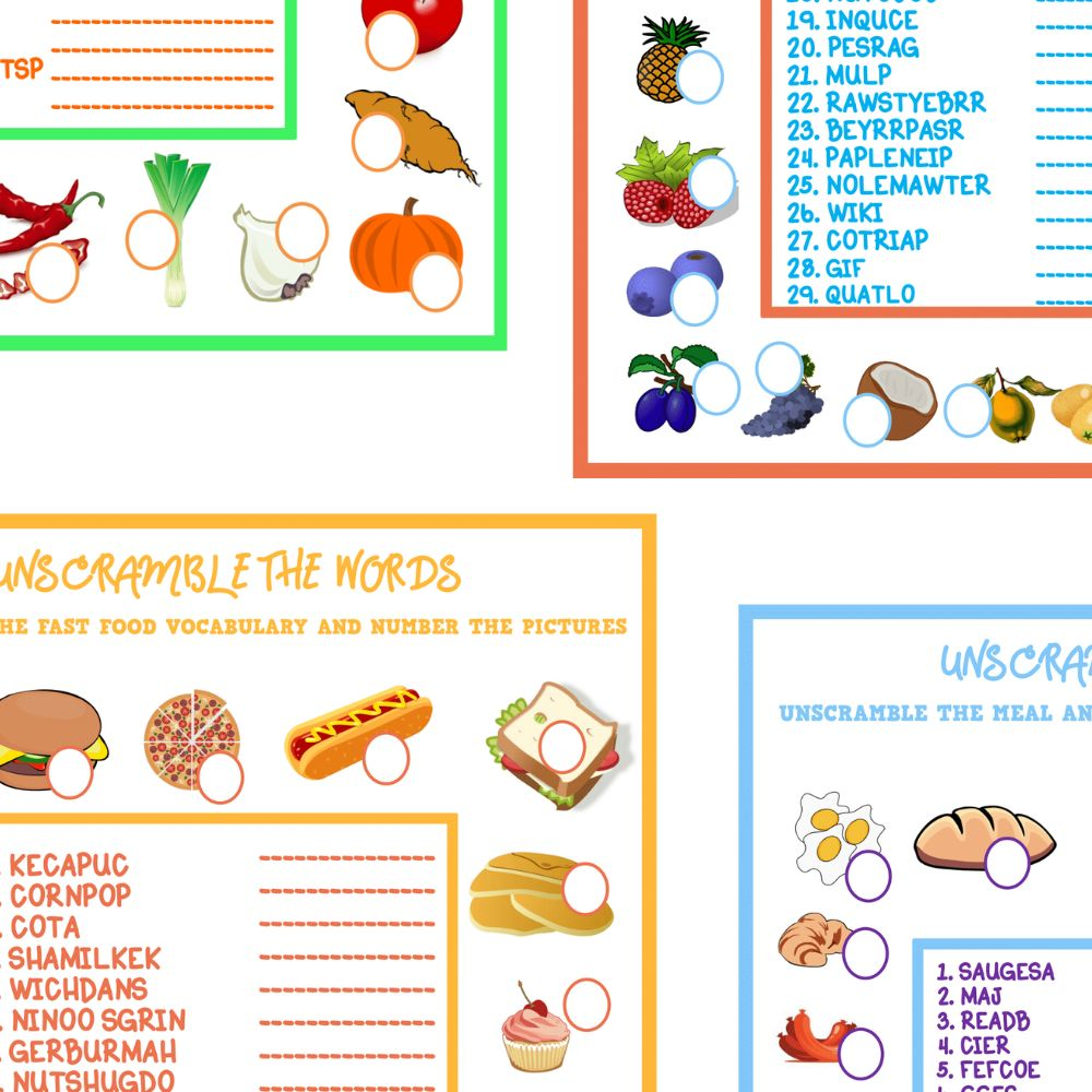 Food Words Scramble Activity Pages - paylasogretkazan.com