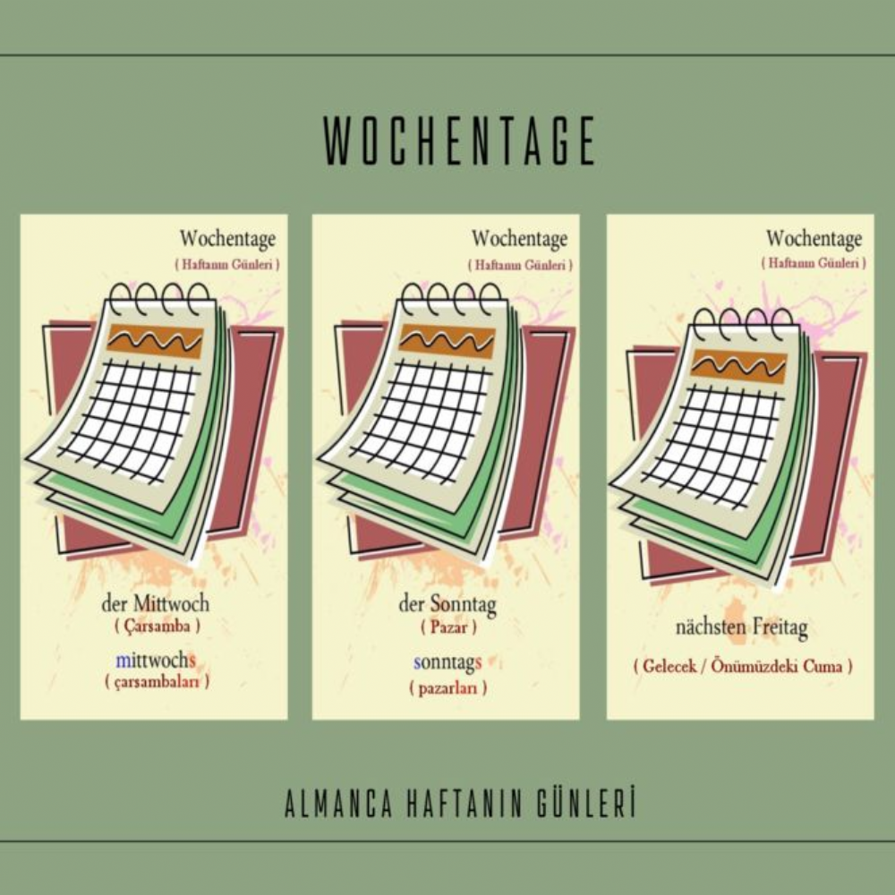 Almanca Haftanın Günleri Çalışma Kartları - paylasogretkazan.com